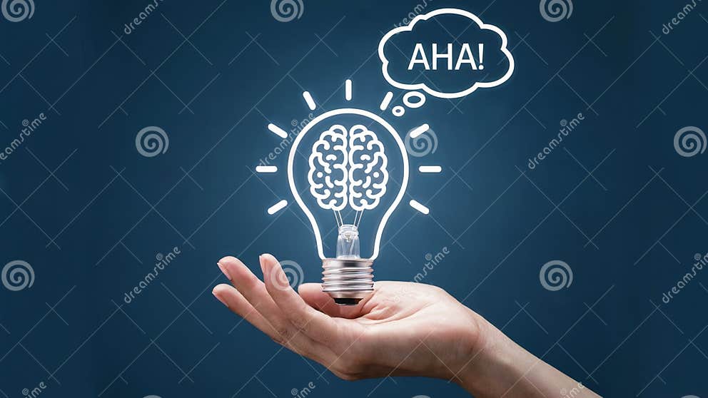 Light Bulb with AHA Symbolizing an Idea with Brain Inside, Representing ...