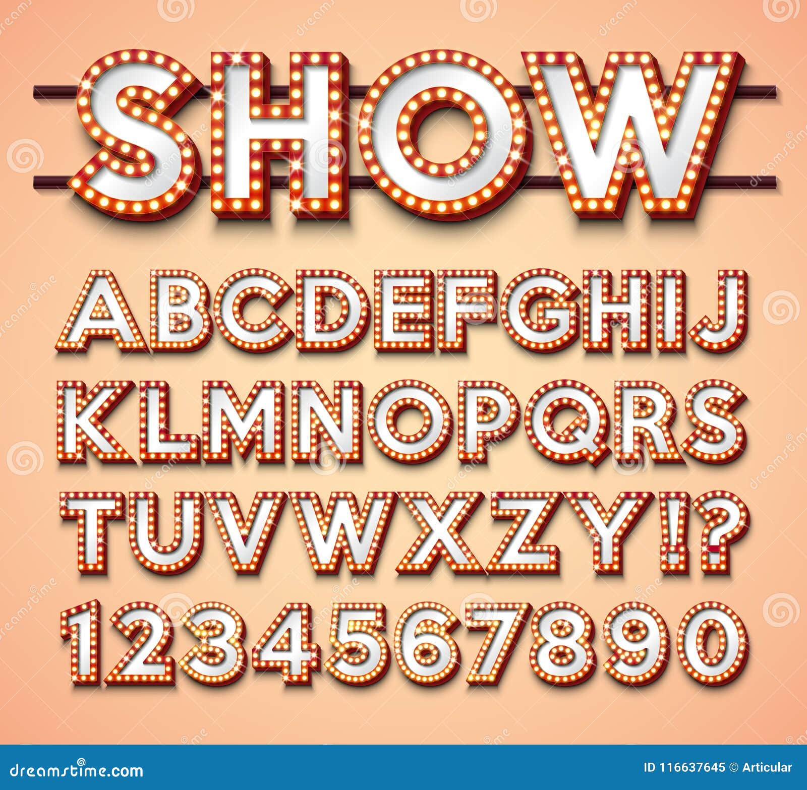 Light Bulb Alphabet with Bright Red Frame and Shadow on Red Backgrond ...