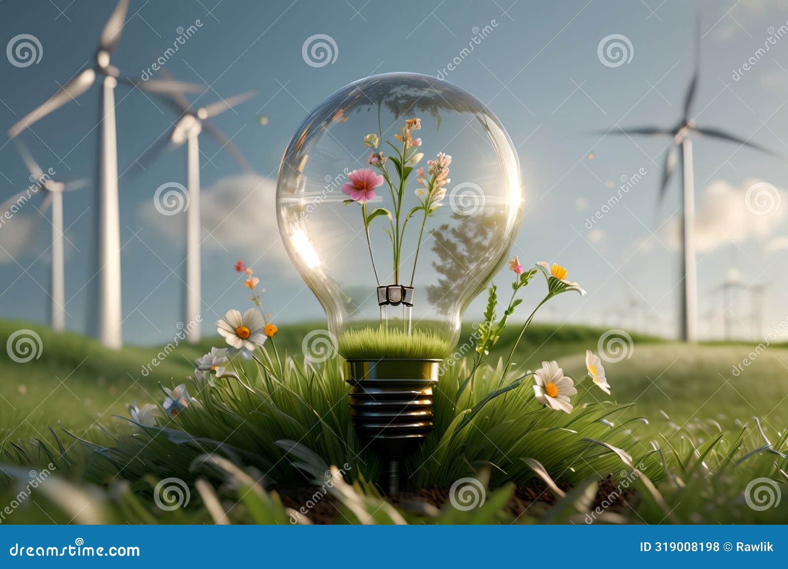 Light Bulb and Alternative Sources of Electricity Stock Photo - Image ...