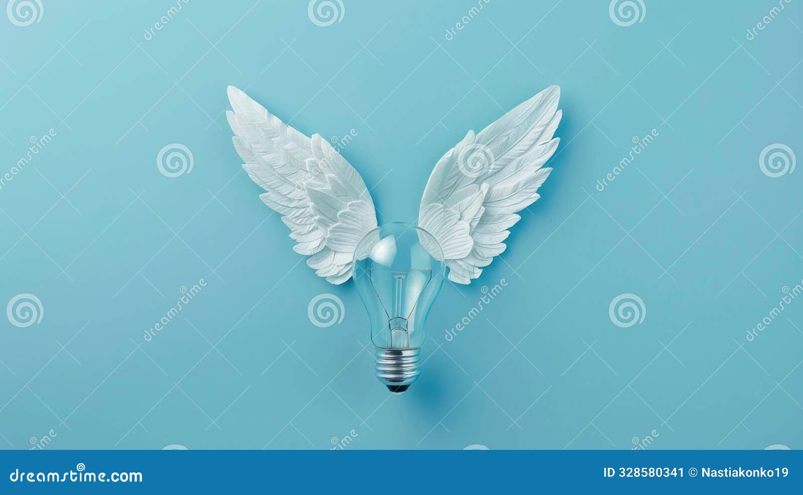 Light Bulb with Angel Wings on Blue Background, Creativity and ...