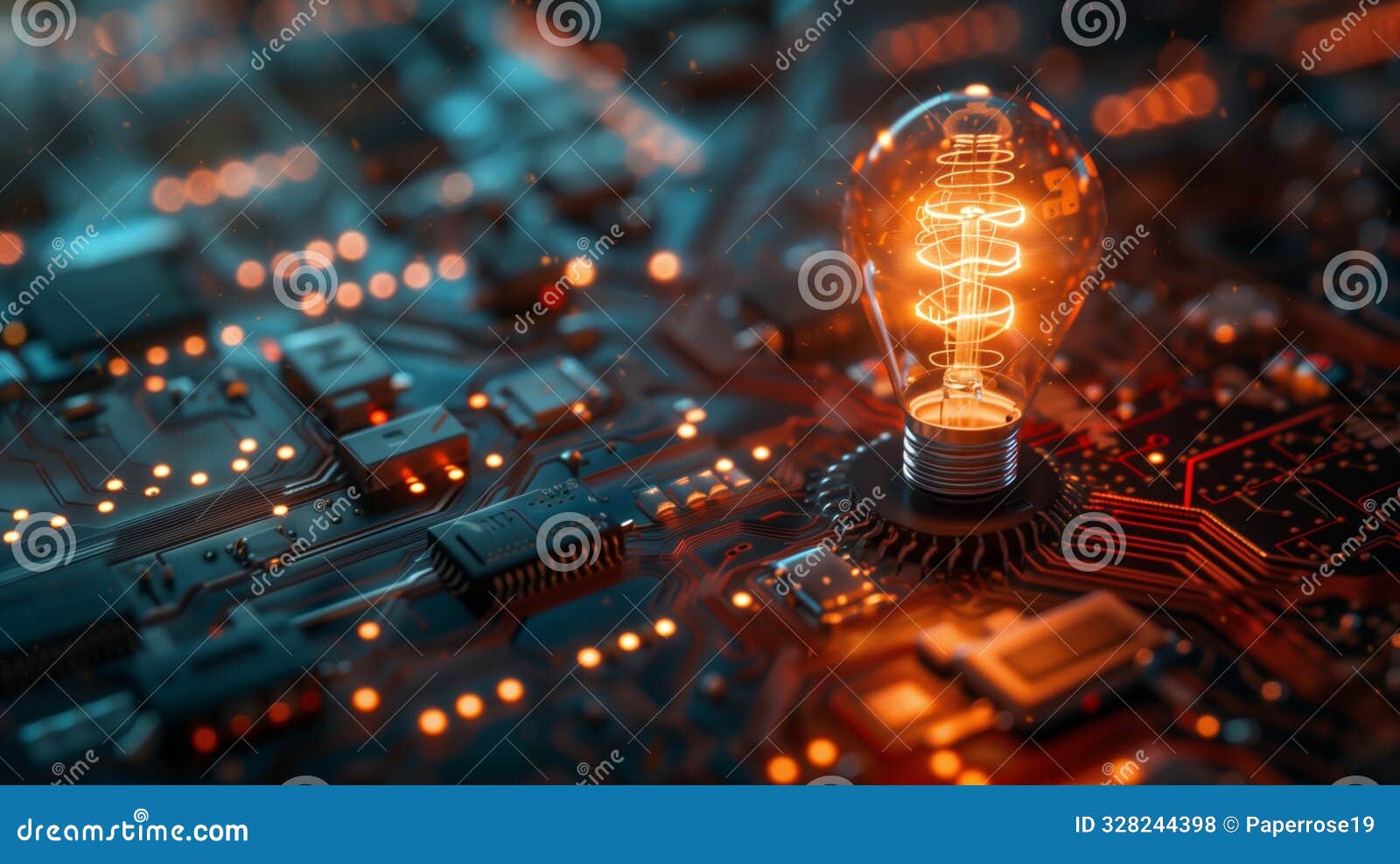 Light Bulb on the Background of Electronic Circuit Stock Photo - Image ...