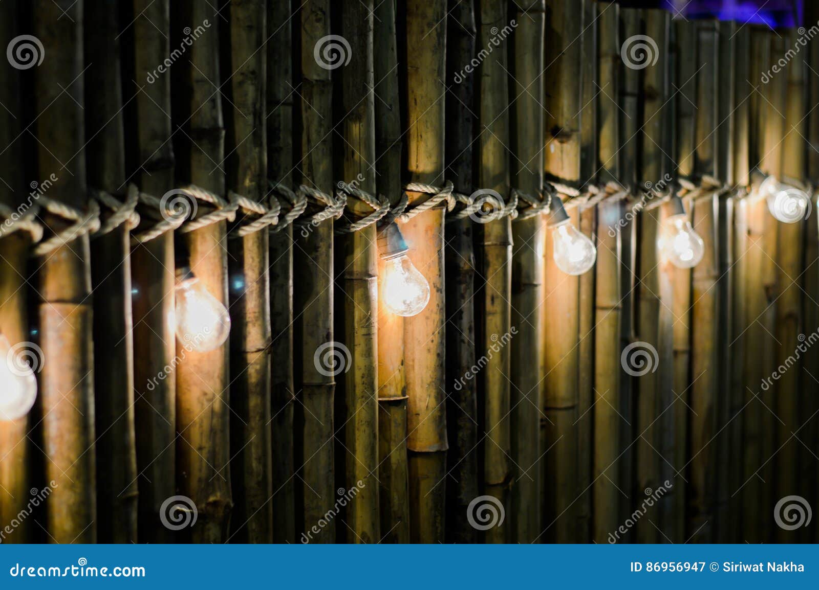 Light bulb on bamboo stock image. Image of gathering - 86956947
