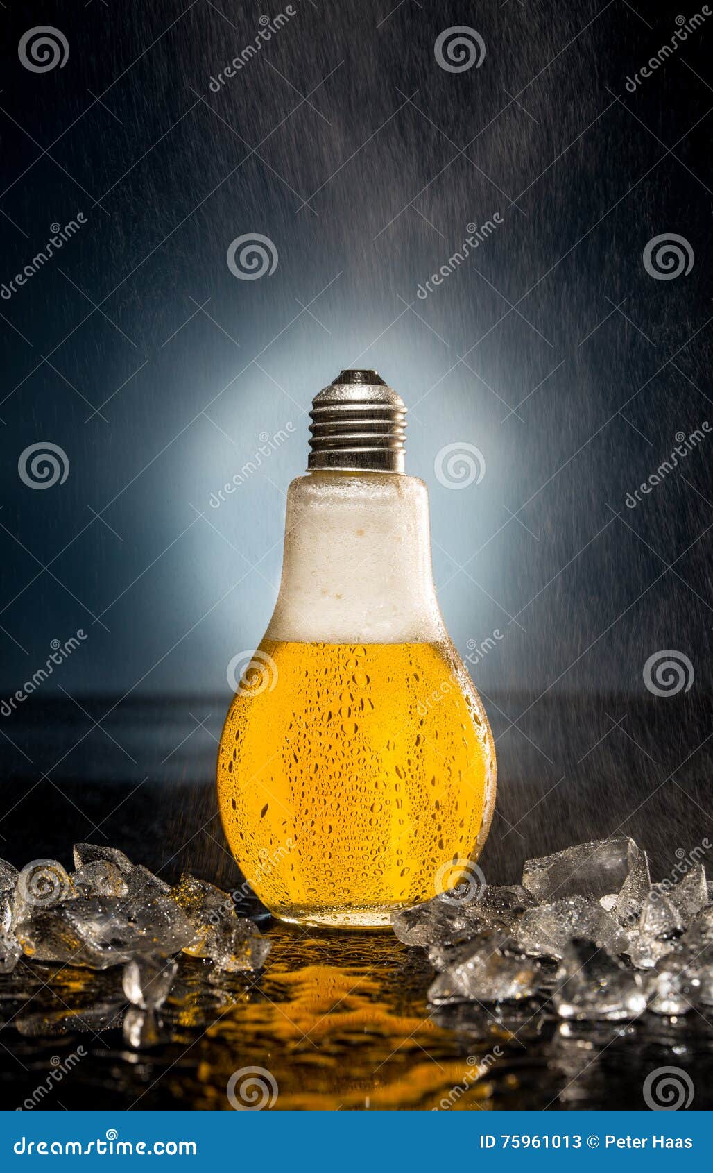 Light Bulb Beer with Drops and Ice Stock Image - Image of cold, foam ...