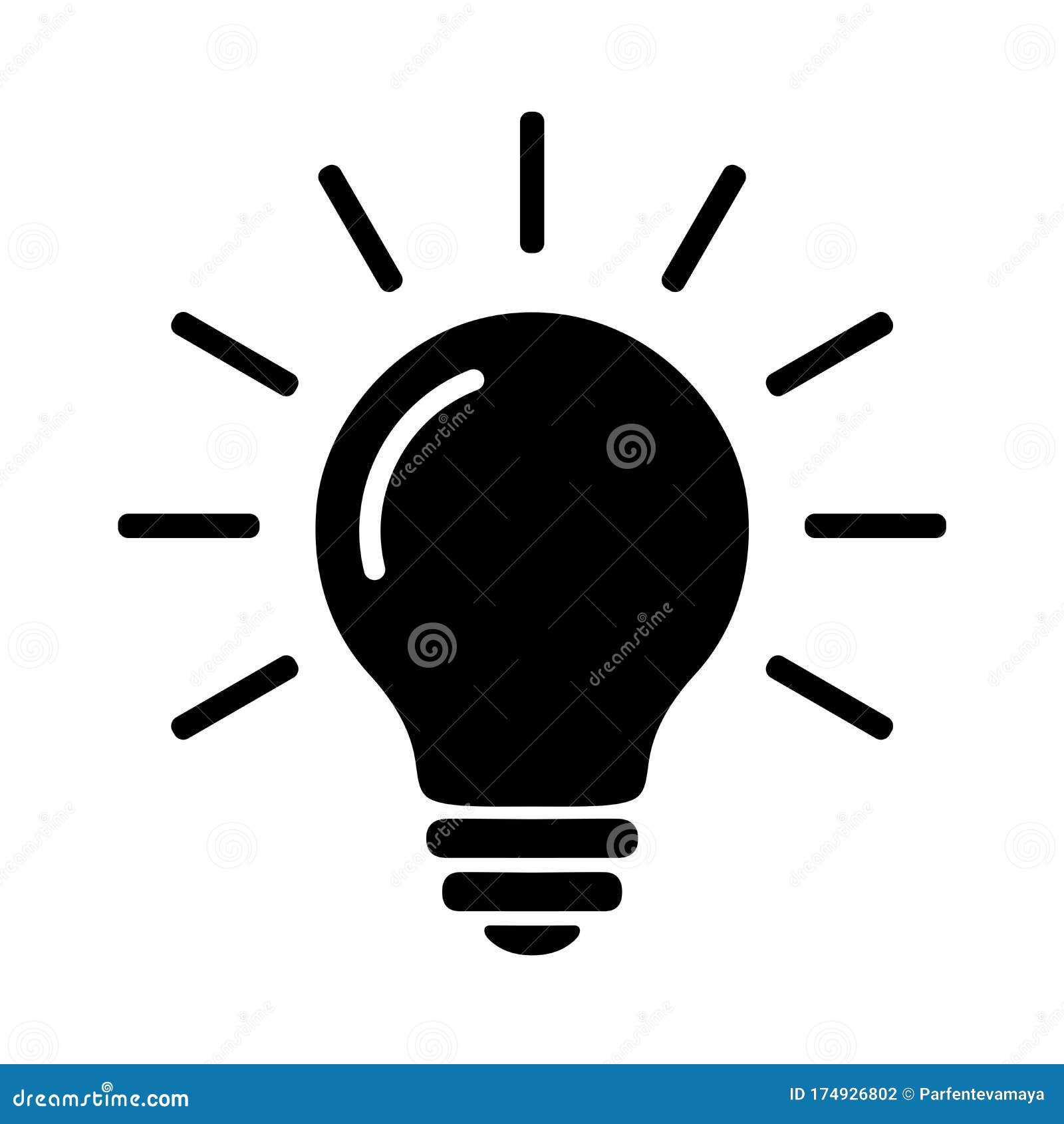 Light Bulb Black Flat Icon. Lighting Electric Lamp with Rays, Simple ...