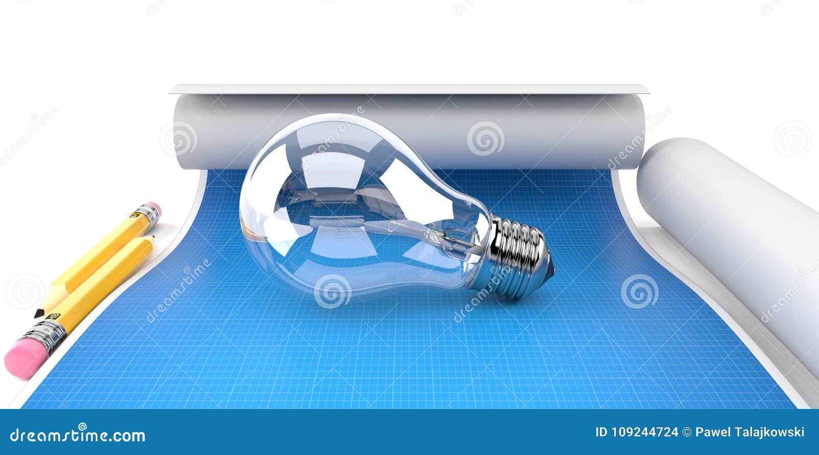 Light bulb on blueprint stock illustration. Illustration of blue ...