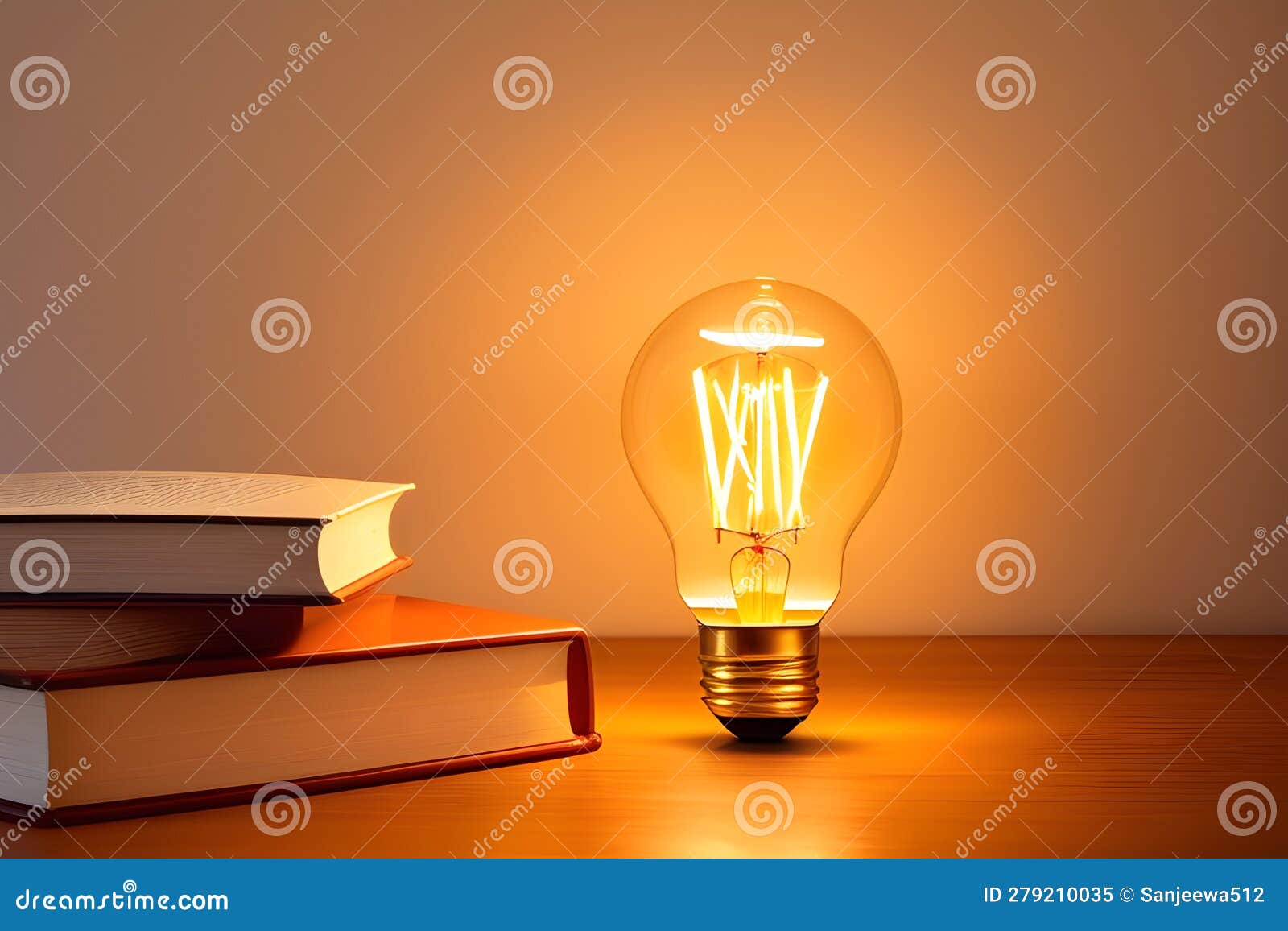 Light Bulb and Book, Light Bulb on Desk Stock Illustration ...
