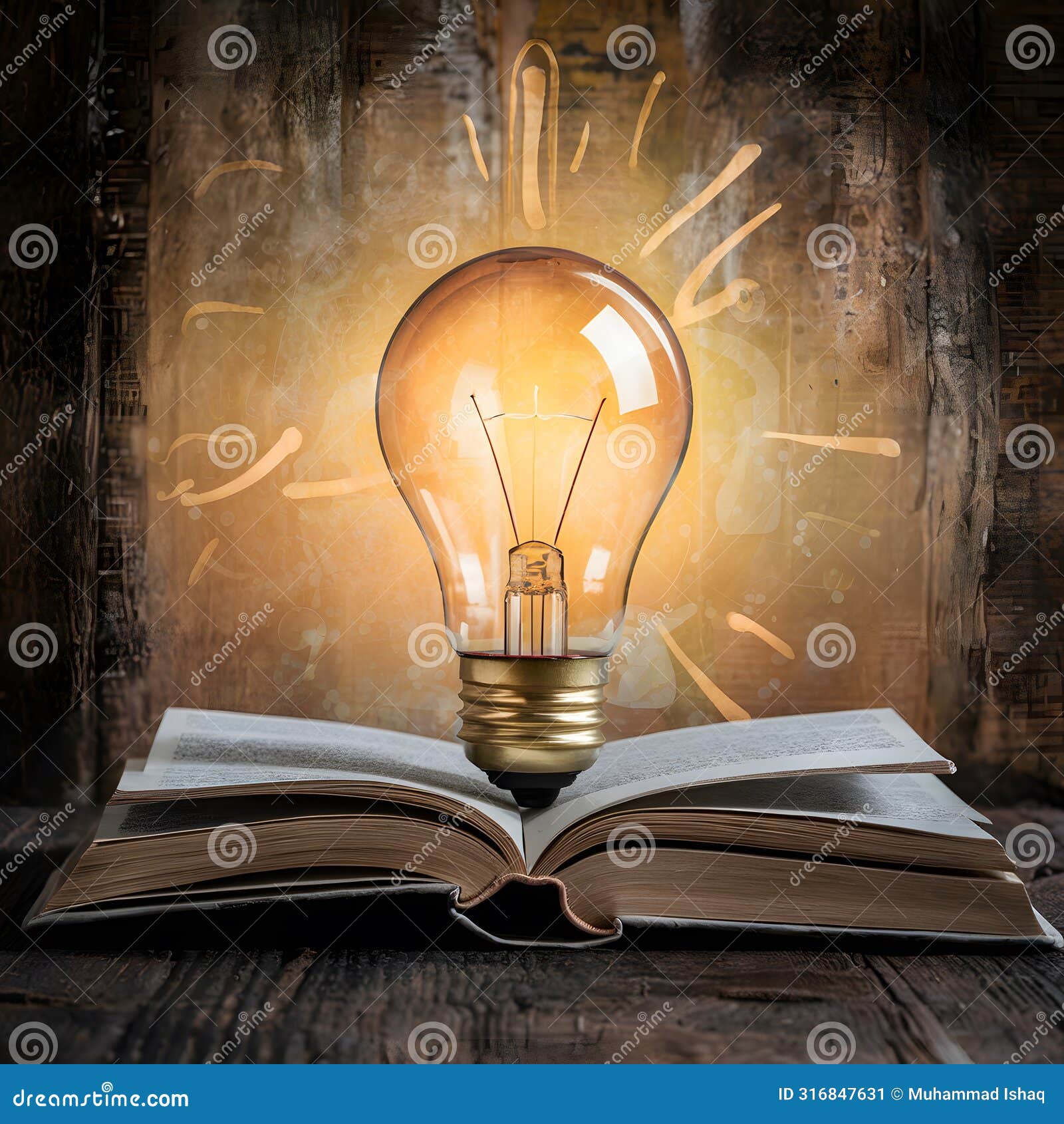 Light Bulb on Book with Vintage Background, Representing Thinking ...