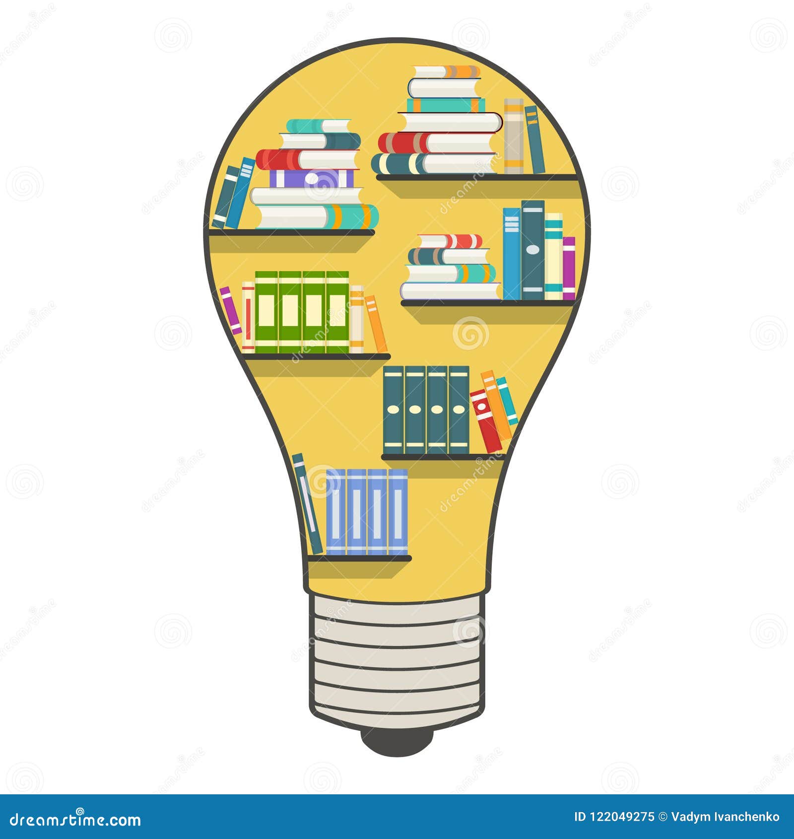 Light Bulb Bookshelf with Books, for Knowledge or Library Concept ...