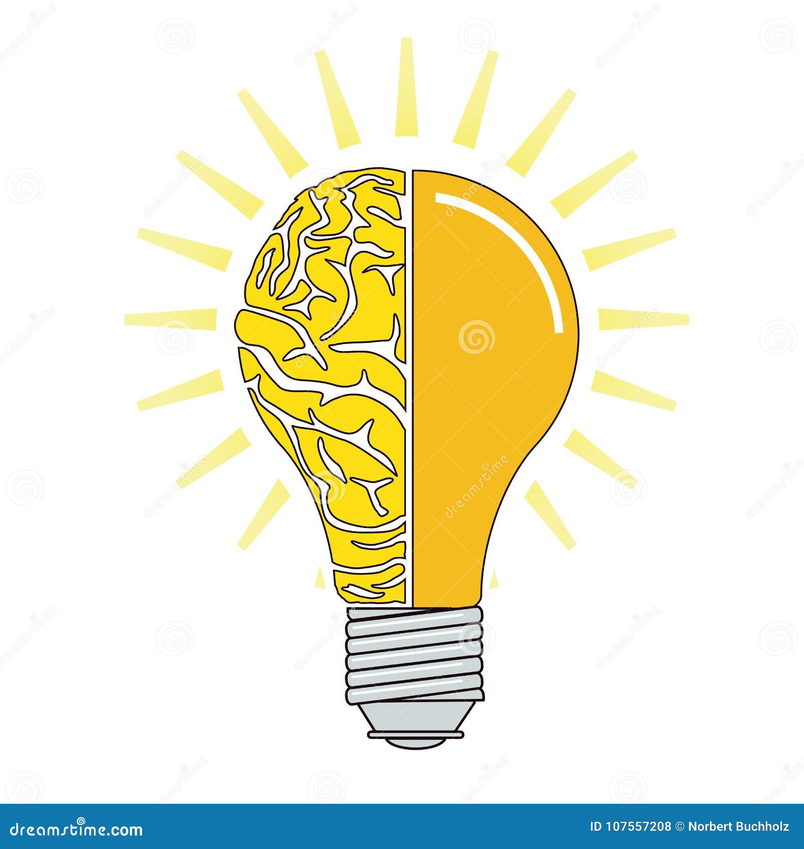 Light bulb brain concept stock vector. Illustration of glow - 107557208