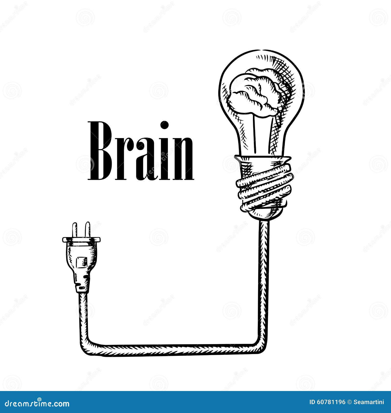 Light Bulb with Brain Connected To Plug Stock Vector - Illustration of ...