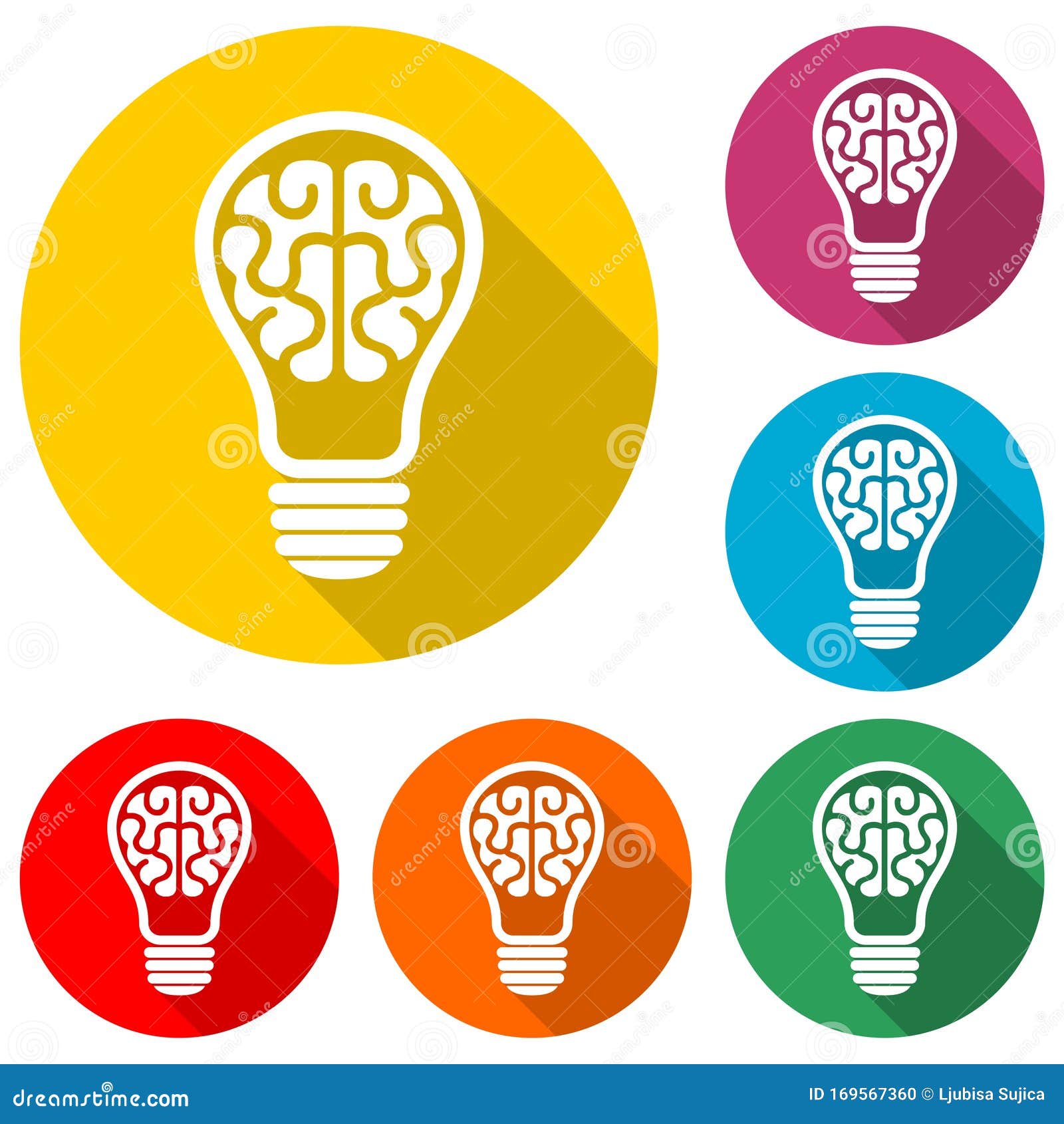 Light Bulb Brain Icon with Long Shadow Stock Vector - Illustration of ...