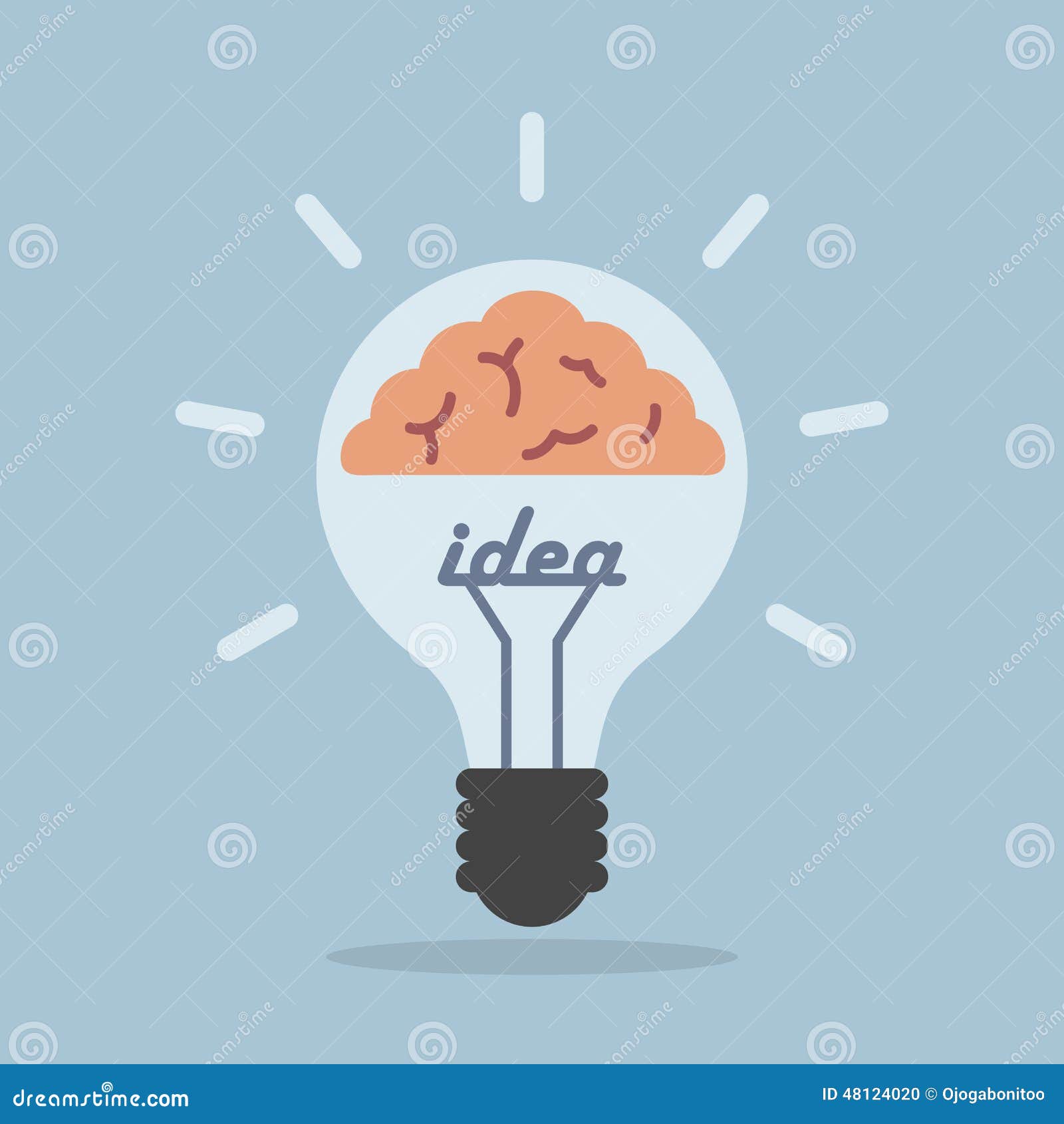 Light Bulb with Brain, Idea Concept Stock Vector - Illustration of ...
