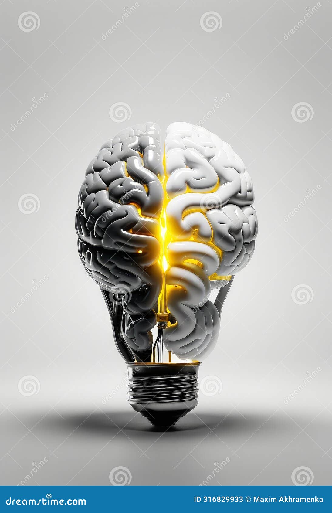 Light Bulb with Brain and Ideas, Brainstorming, Brain Memory Panoramic ...
