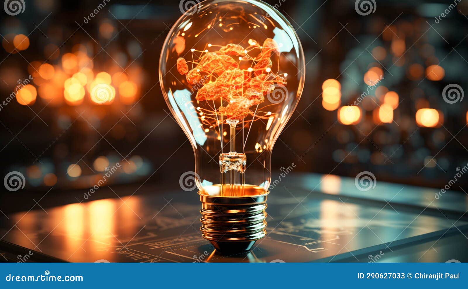 A Light Bulb with a Brain Inside Stock Image - Image of solution ...