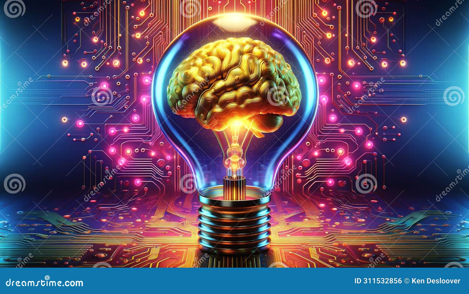 Light Bulb with Brain Inside. Concept of Intellectual Enlightenment ...