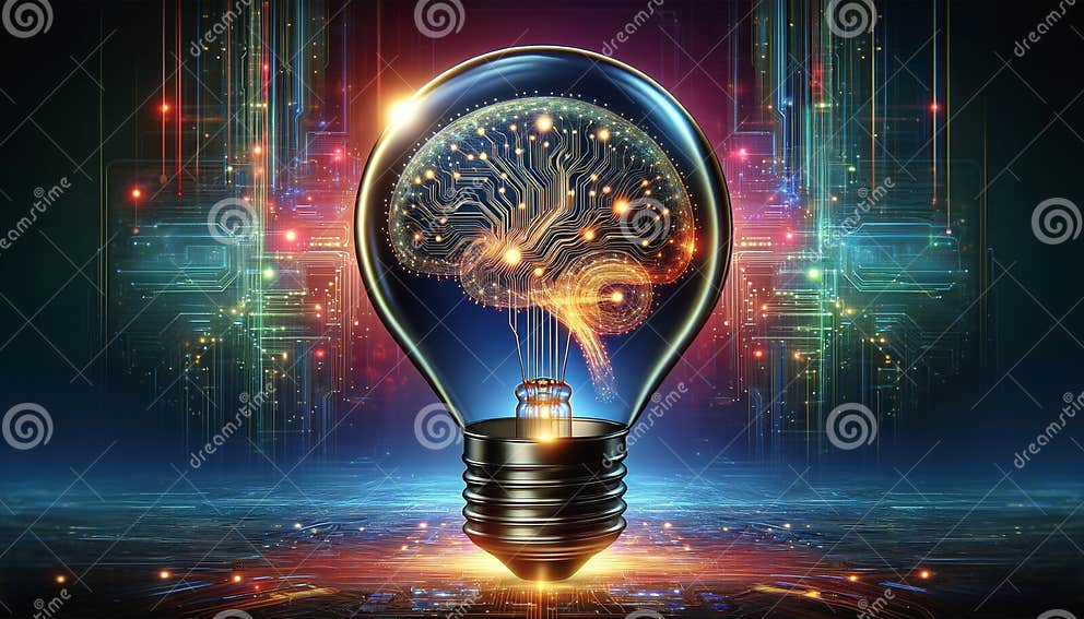 Light Bulb with Brain Inside. Concept of Intellectual Enlightenment ...