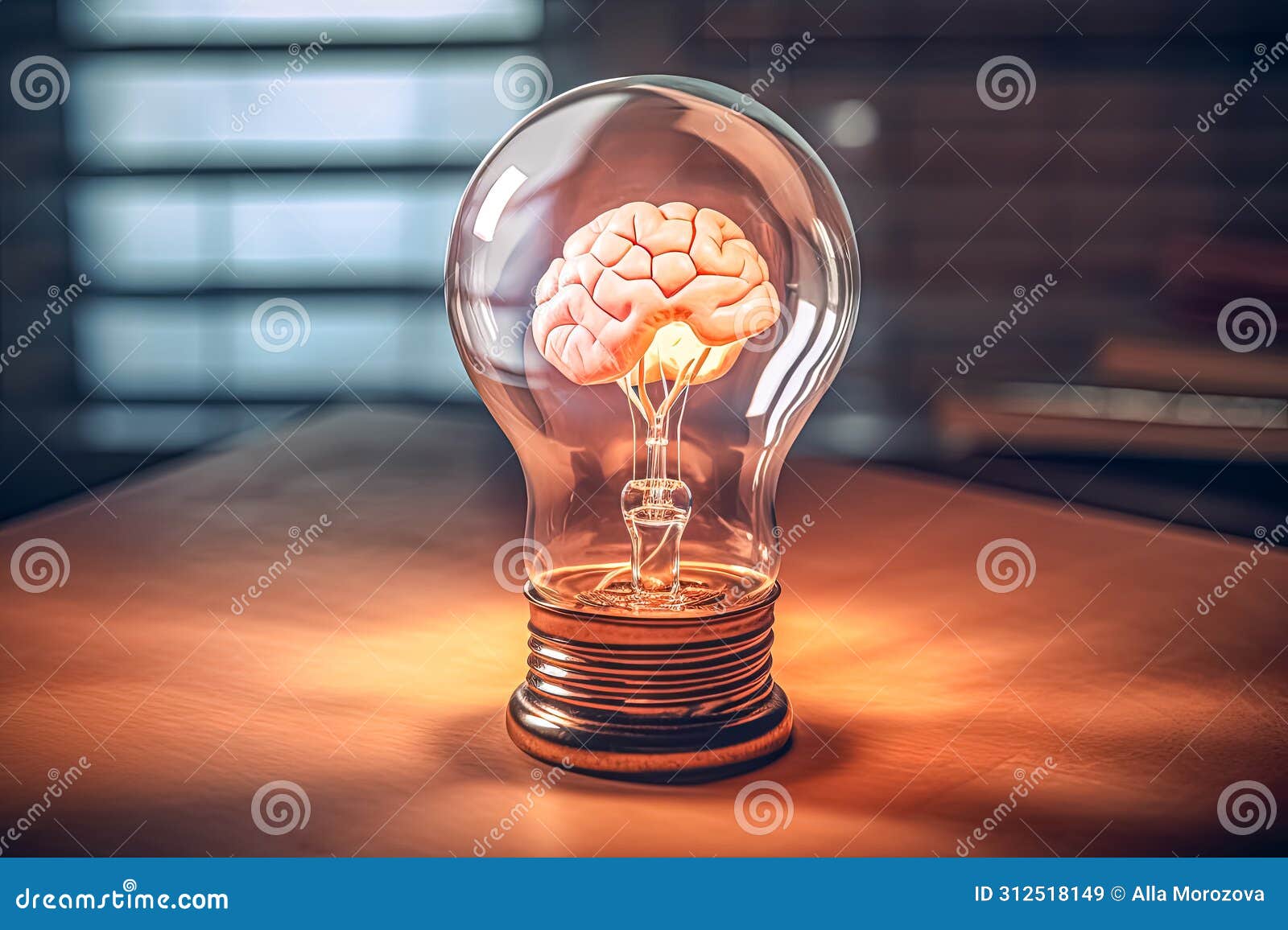 A Light Bulb with a Brain Inside of it. Stock Image - Image of lamp ...