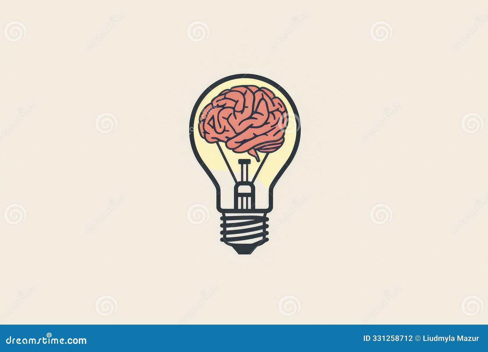 A Light Bulb with a Brain Inside of it Stock Illustration ...