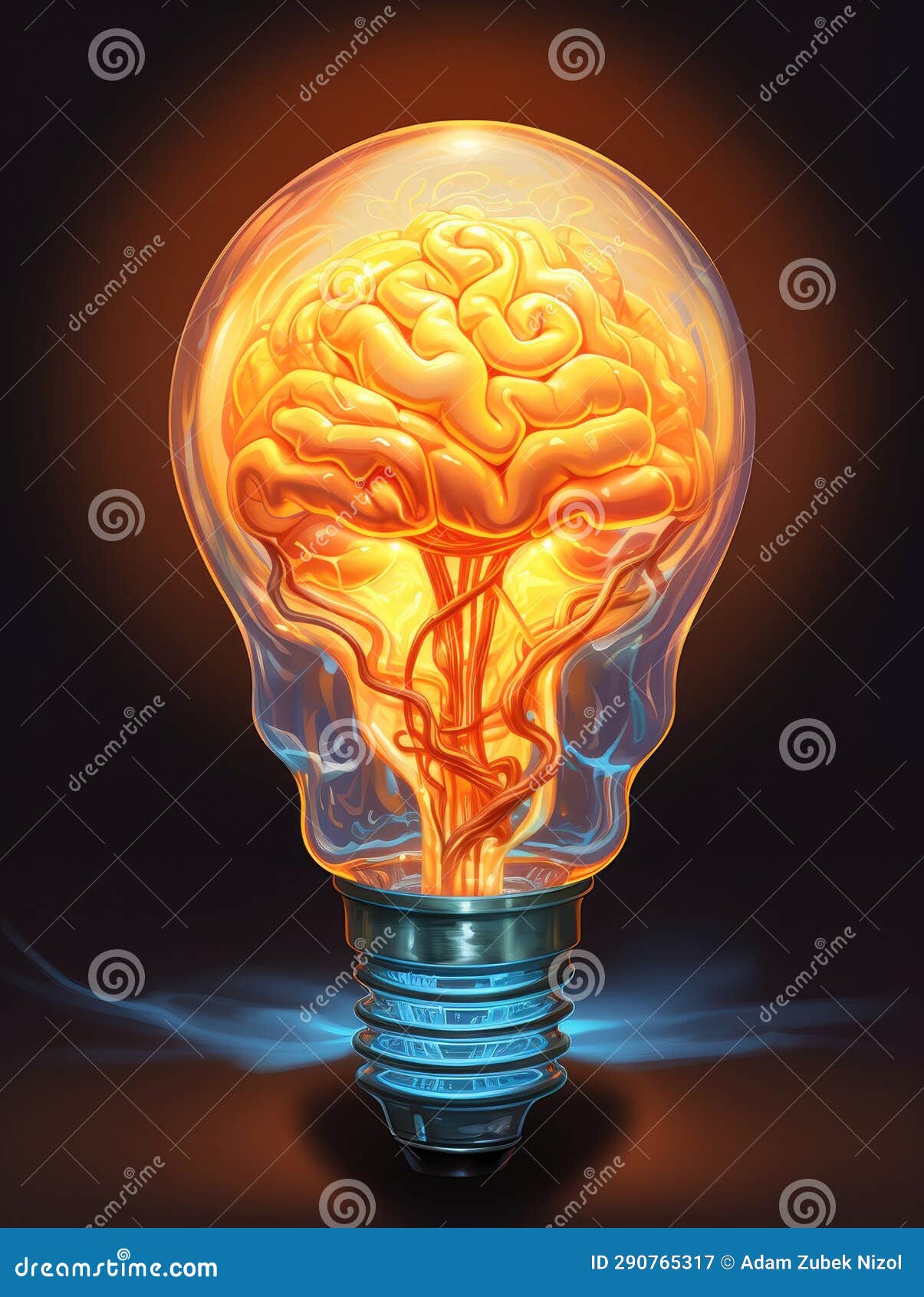 A Light Bulb with a Brain Inside Stock Illustration - Illustration of ...