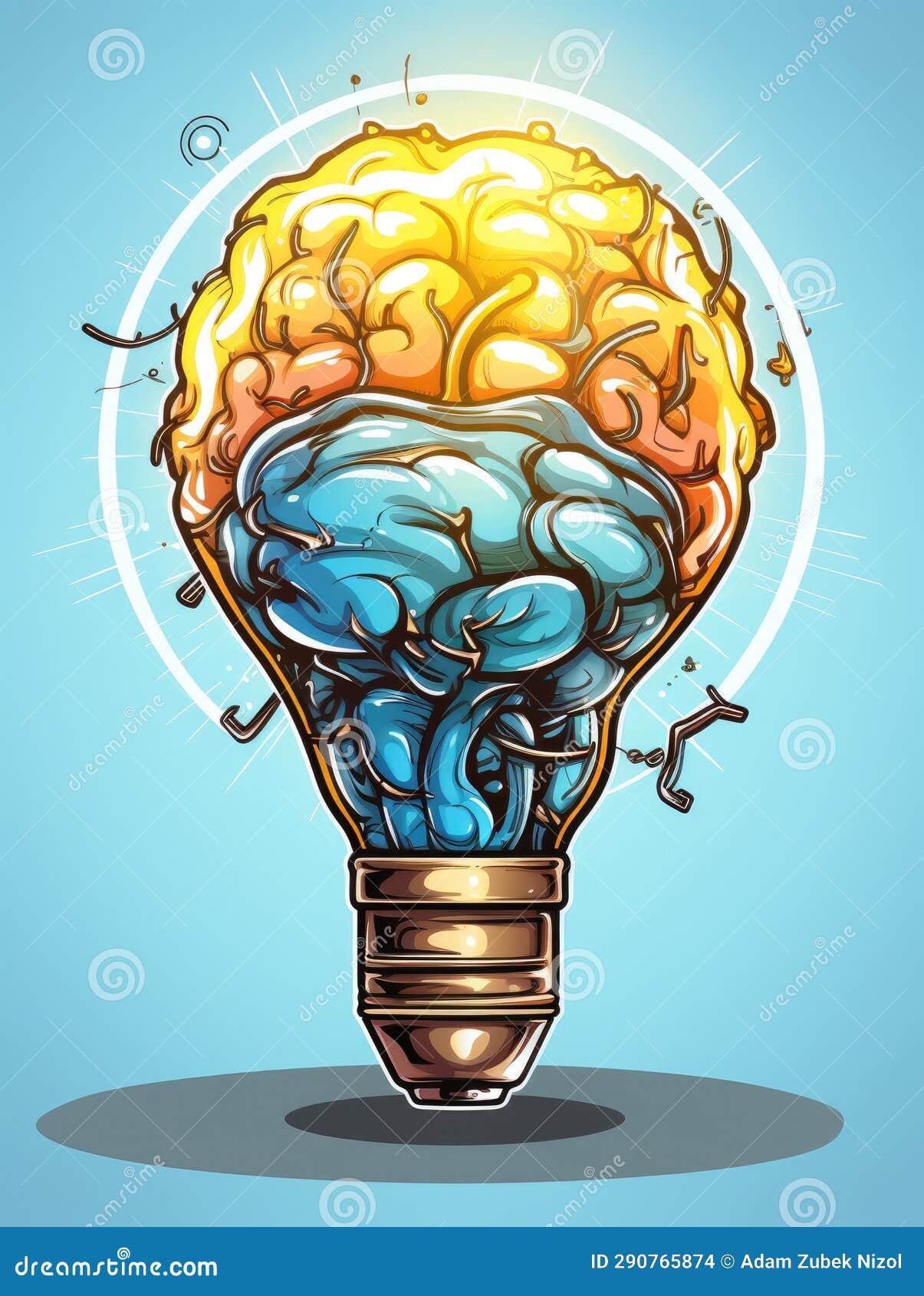 A Light Bulb with Brain Inside Stock Illustration - Illustration of ...