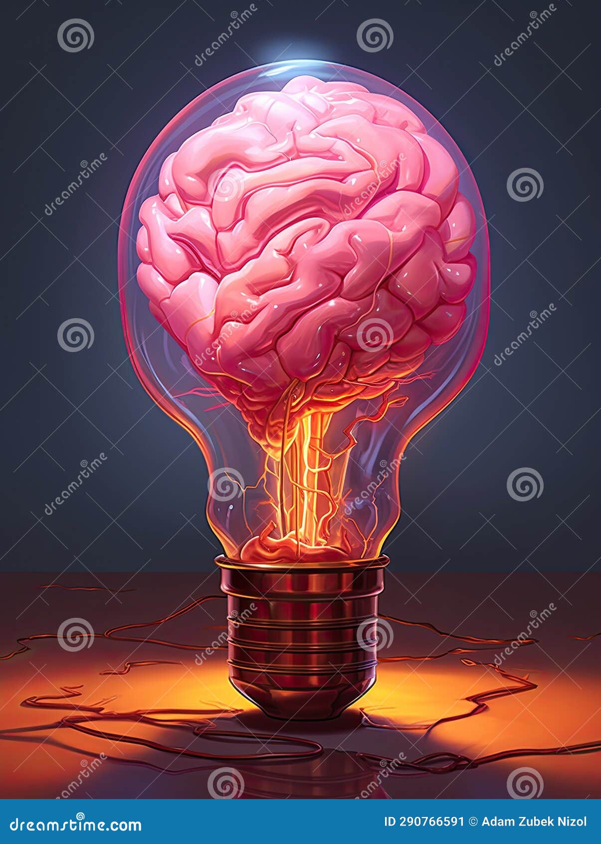 A Light Bulb with a Brain Inside Stock Illustration - Illustration of ...
