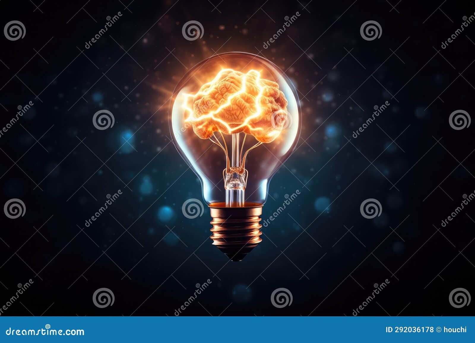 Light Bulb and Bright Idea Concept. Glowing Smart Brain. Innovation ...