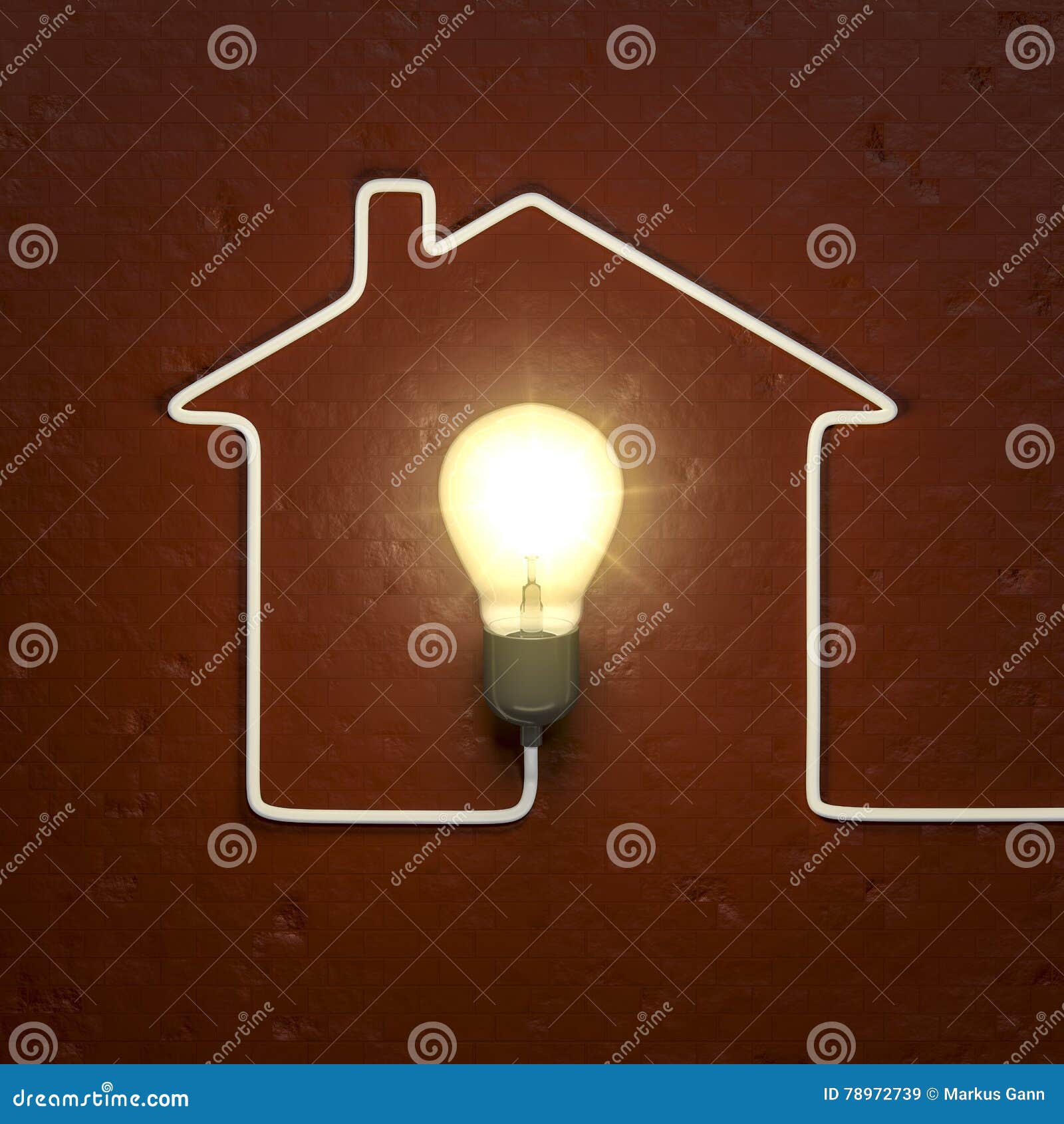 A Light Bulb Building a House with the Cable Stock Illustration ...