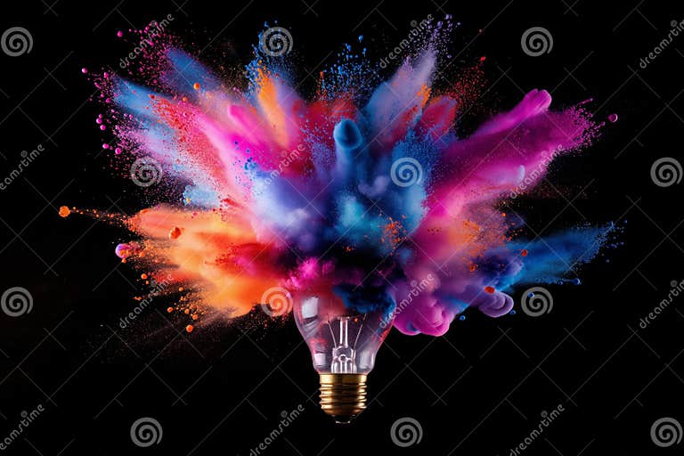 Exploding Light Bulb with Vibrant Paint Splashes Stock Photo - Image of ...