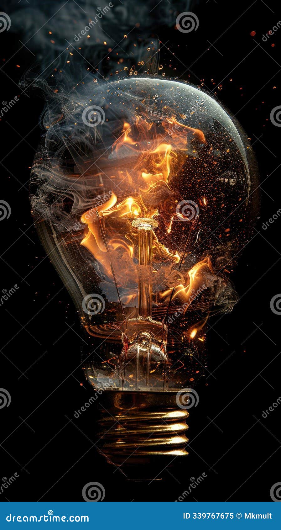 A Bursting Light Bulb Igniting with Flames and Smoke during an ...