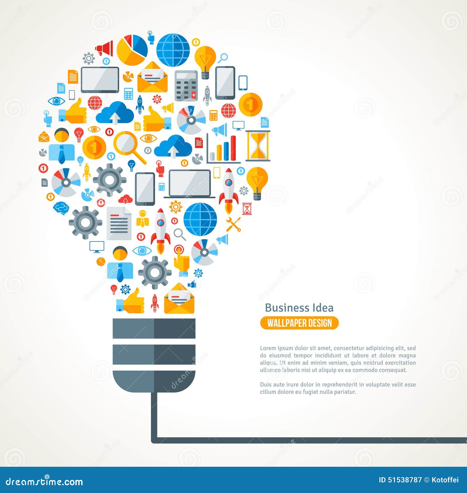 Light Bulb with Business Icons Pattern Stock Vector - Illustration of ...
