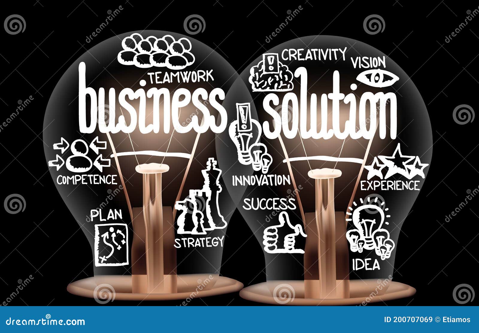 Light Bulb with Business Solution Concept Stock Vector - Illustration ...