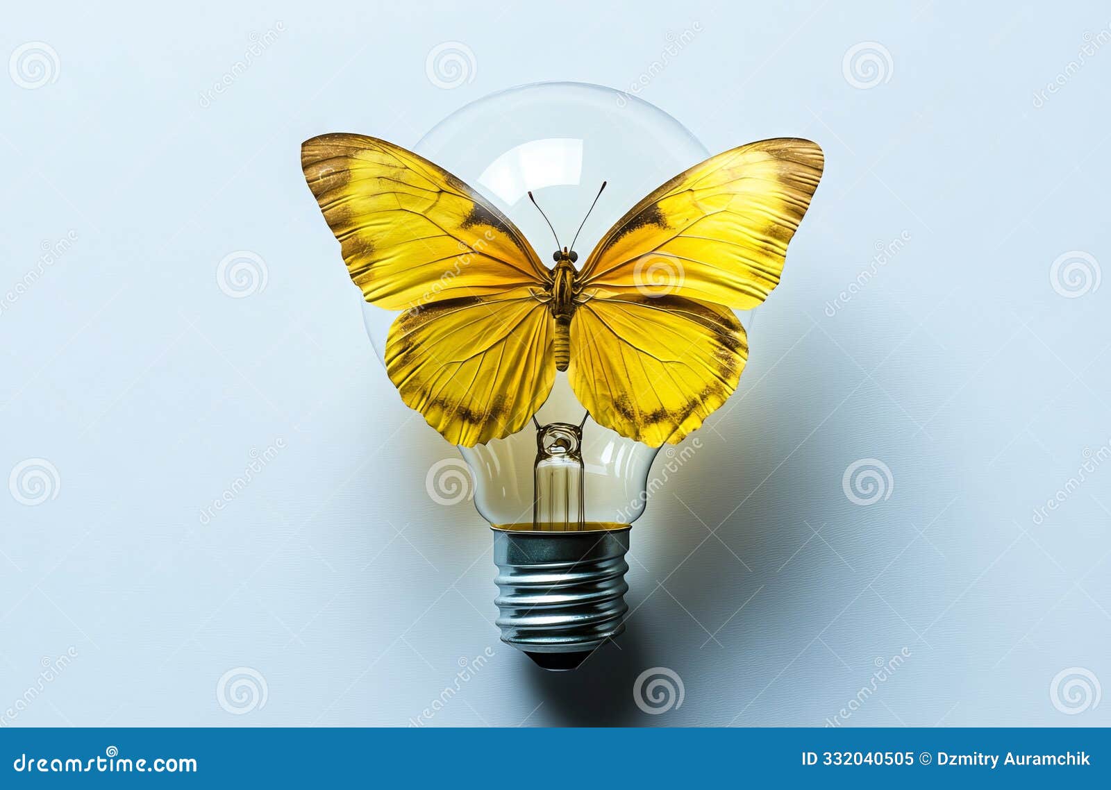 Light Bulb with a Butterfly Inside Standing Vertically on a Table ...