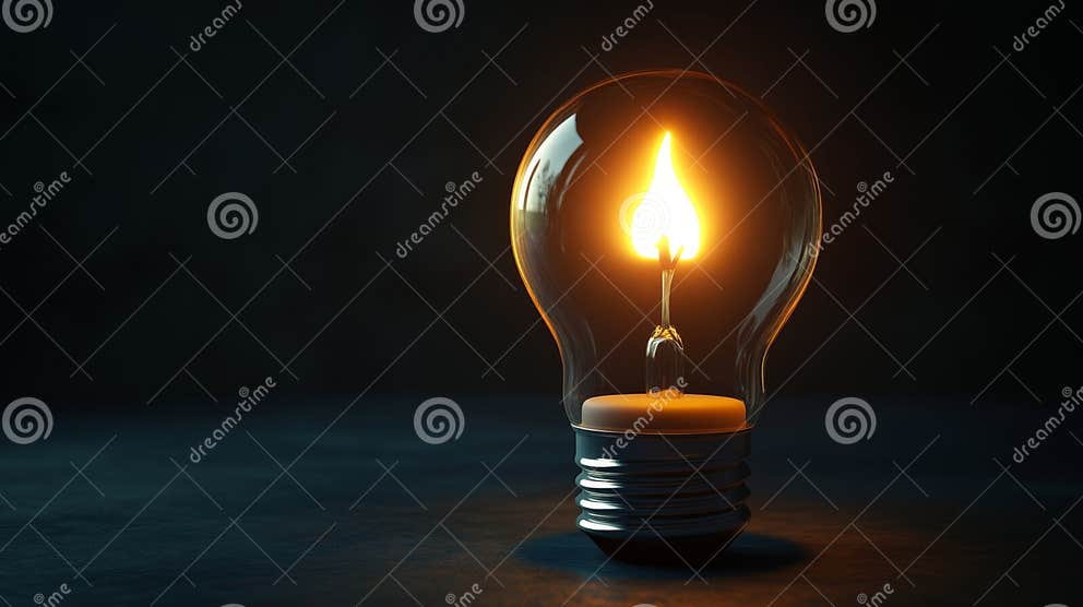 Light Bulb with Candle Flame Inside, Dark Background. Innovation and ...