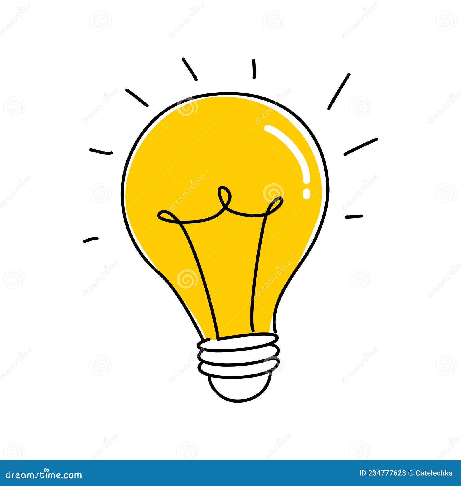 Light Bulb Cartoon Doodle Style. Sketchy Idea Concept. Outline Simple ...