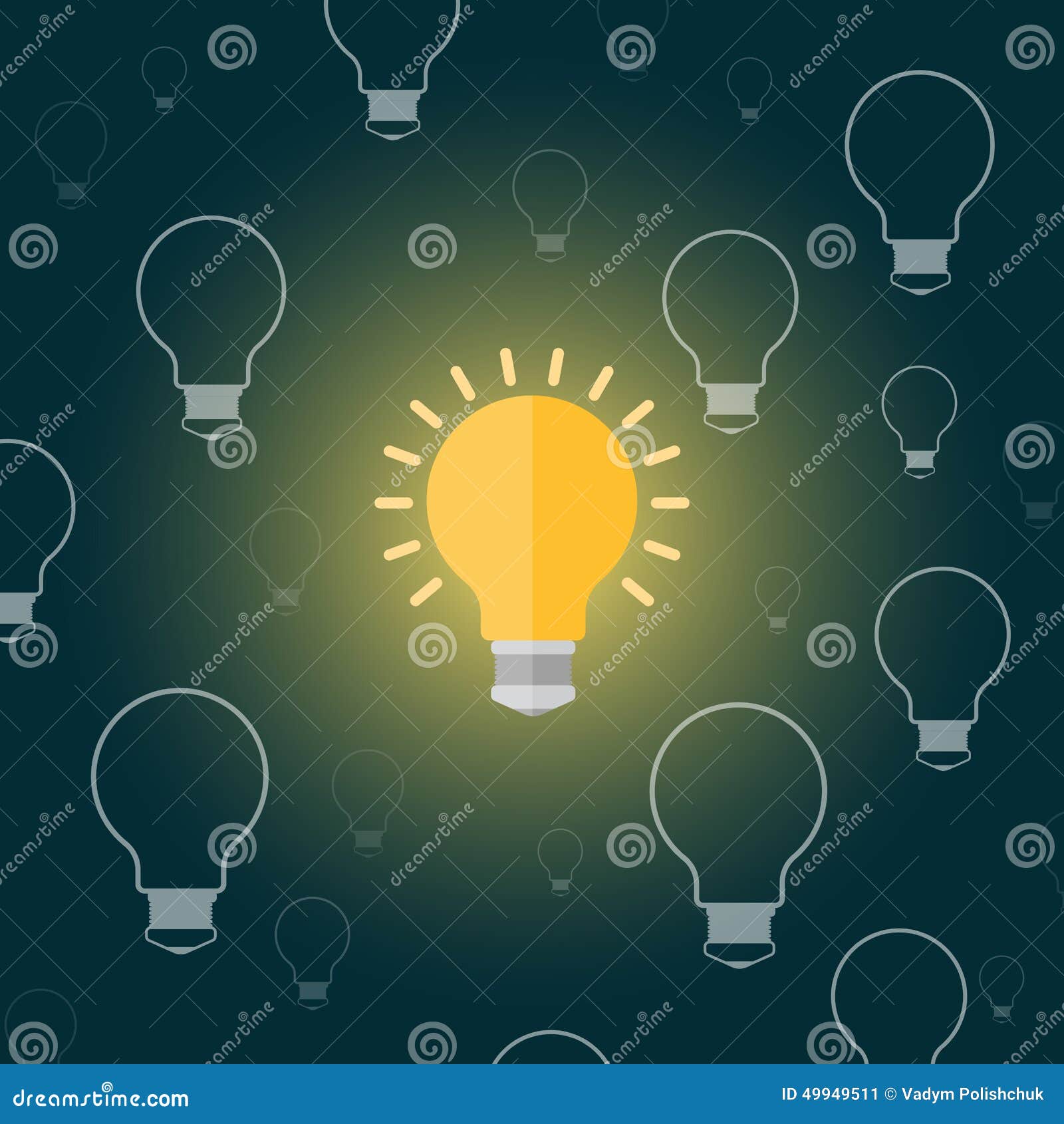 Light Bulb in a Cartoon Style Flat on a Dark Background Stock Vector ...