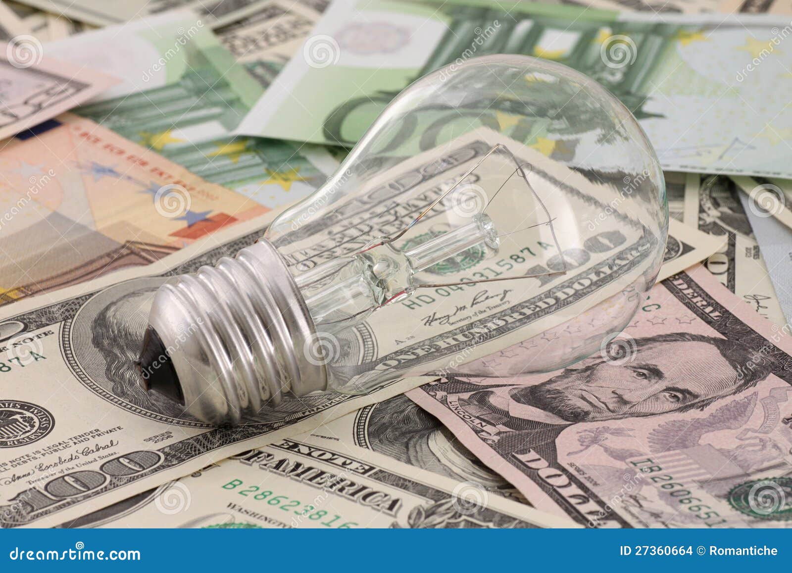 Light bulb on cash stock photo. Image of banknotes, innovation - 27360664