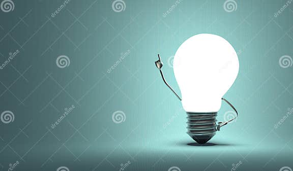 Light Bulb Character, Aha Moment, Squared Blue Background Stock ...