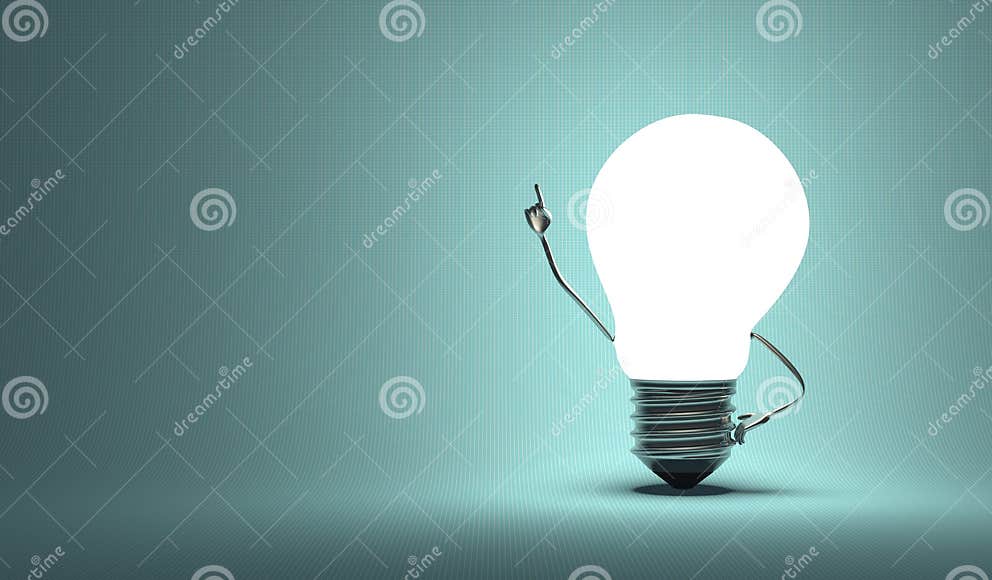 Light Bulb Character, Aha Moment, Squared Blue Background Stock ...