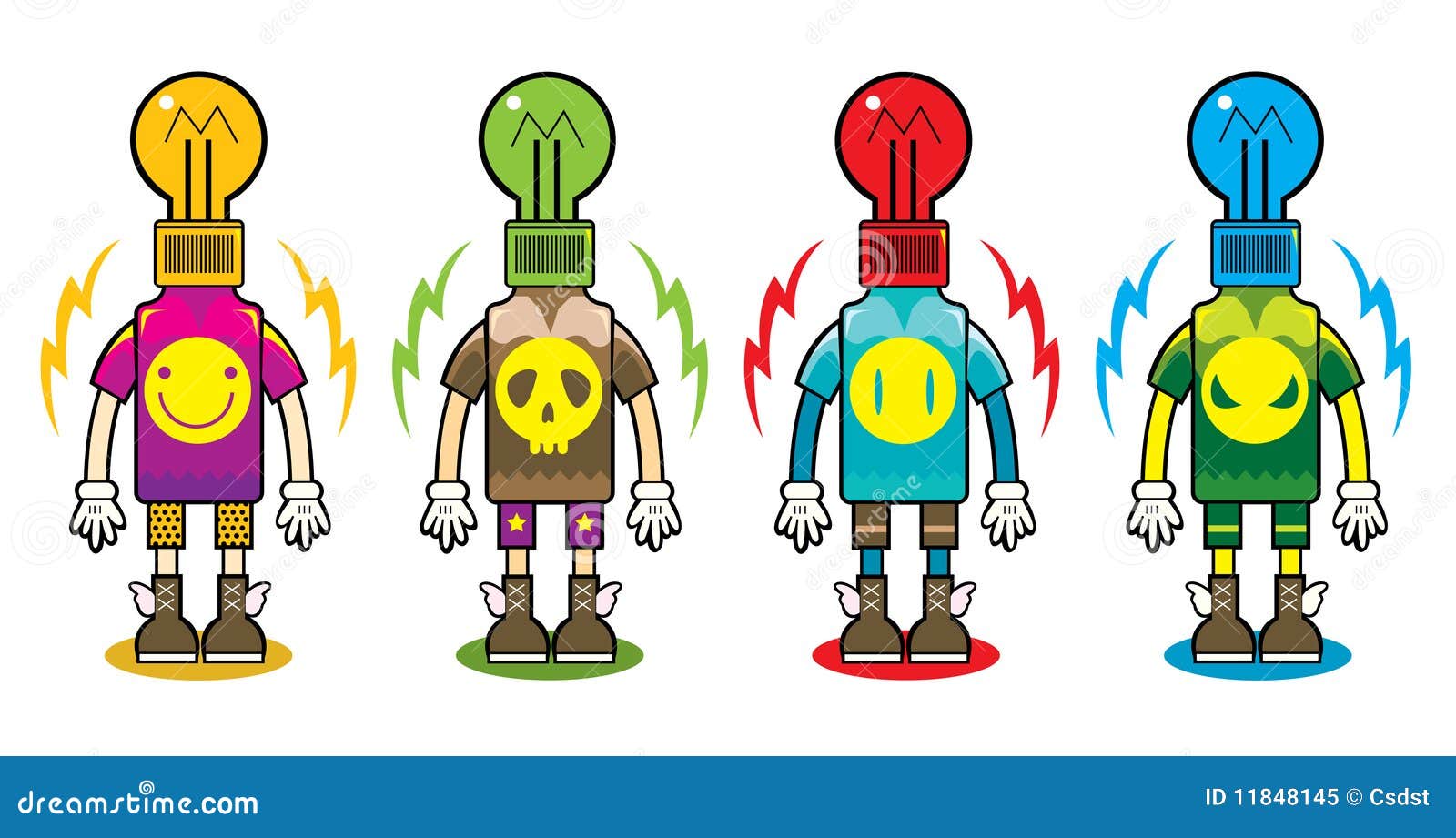 Bulb Characters. Cartoon Lamp Mascot In Dynamic Poses And Fun Emotions ...