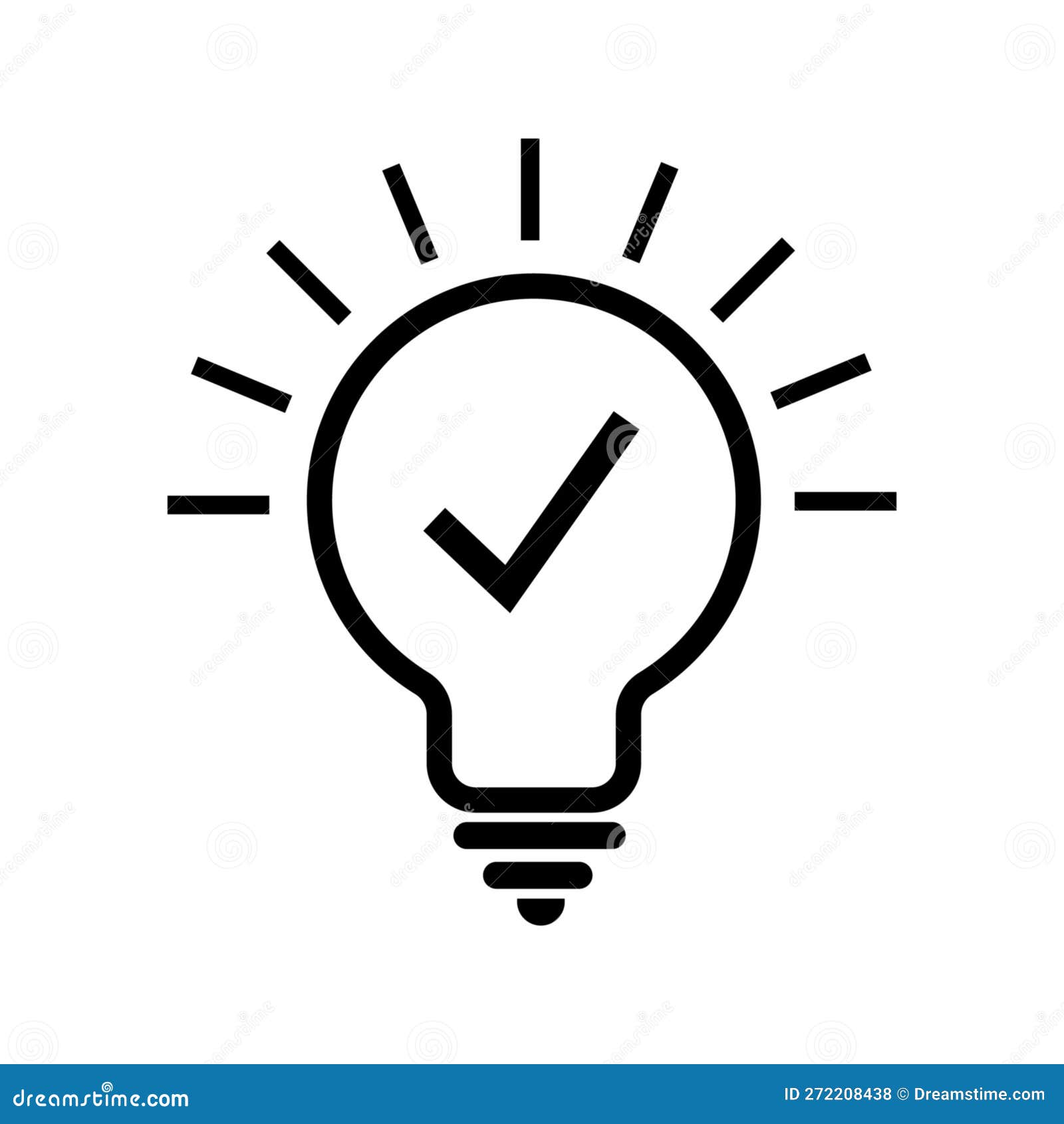 Light Bulb and Check Mark Icon.Light Bulb with Sparkle Rays Shine. Idea ...