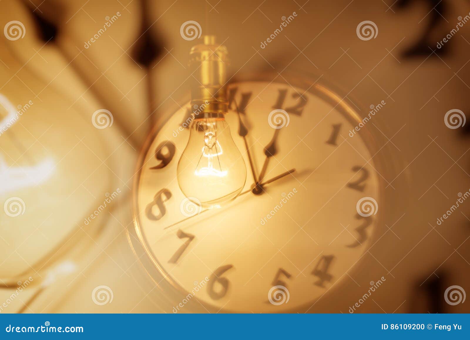 Light bulb and clock stock photo. Image of yellow, background - 86109200