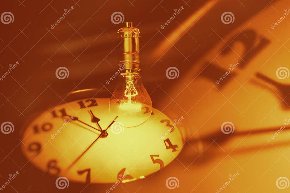 Light bulb and clock stock image. Image of dark, creative - 86109369