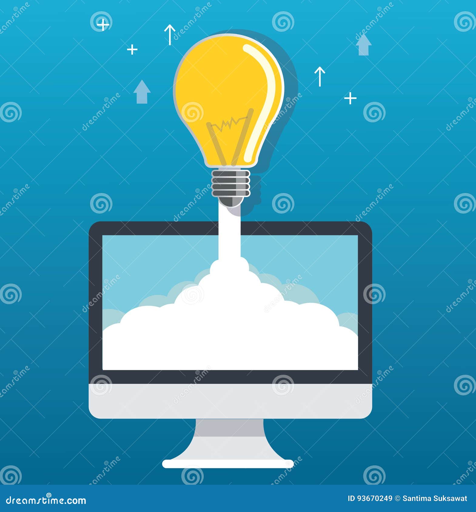 Light Bulb on Cloud and Computer Startup Concept Illustration Stock ...