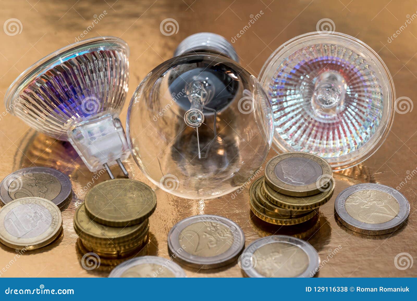 Light bulb with coin stock photo. Image of money, pile - 129116338