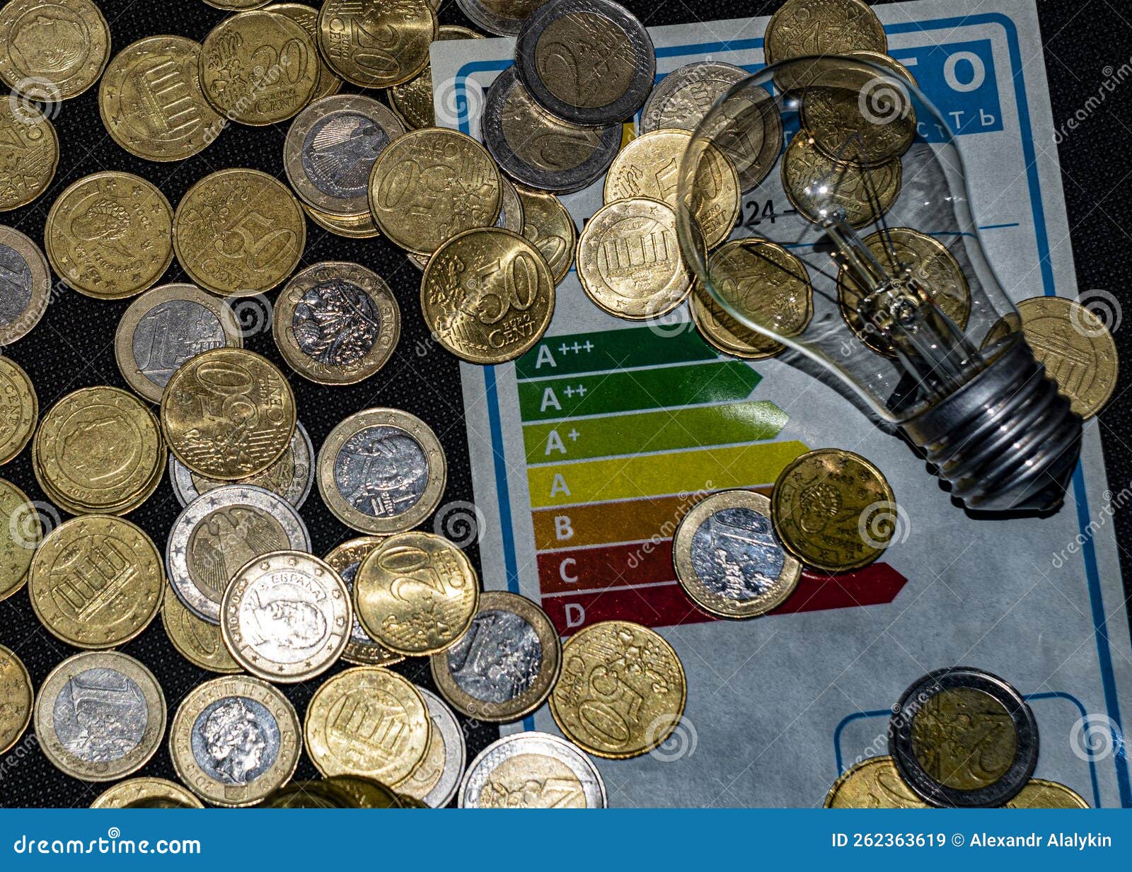 Light Bulb, Coins, Efficiency Stock Image - Image of closeup ...