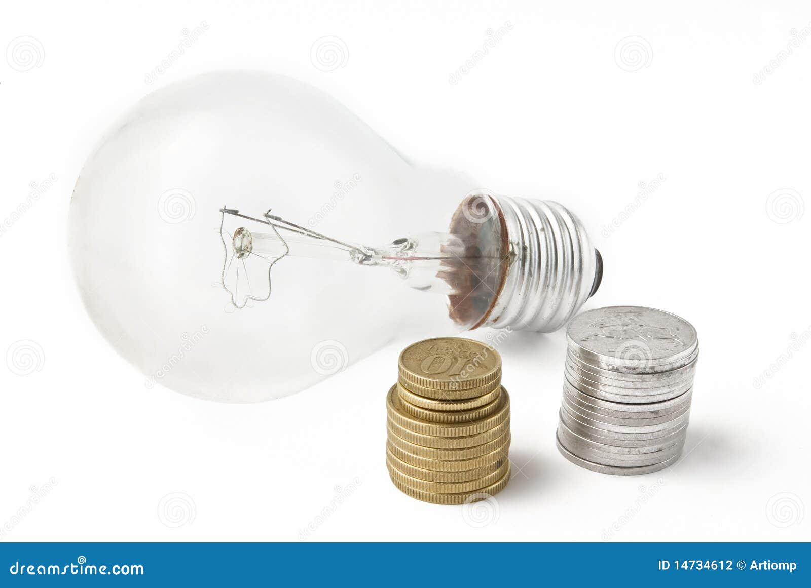 Light Bulb with Coins on White Stock Photo - Image of currency ...