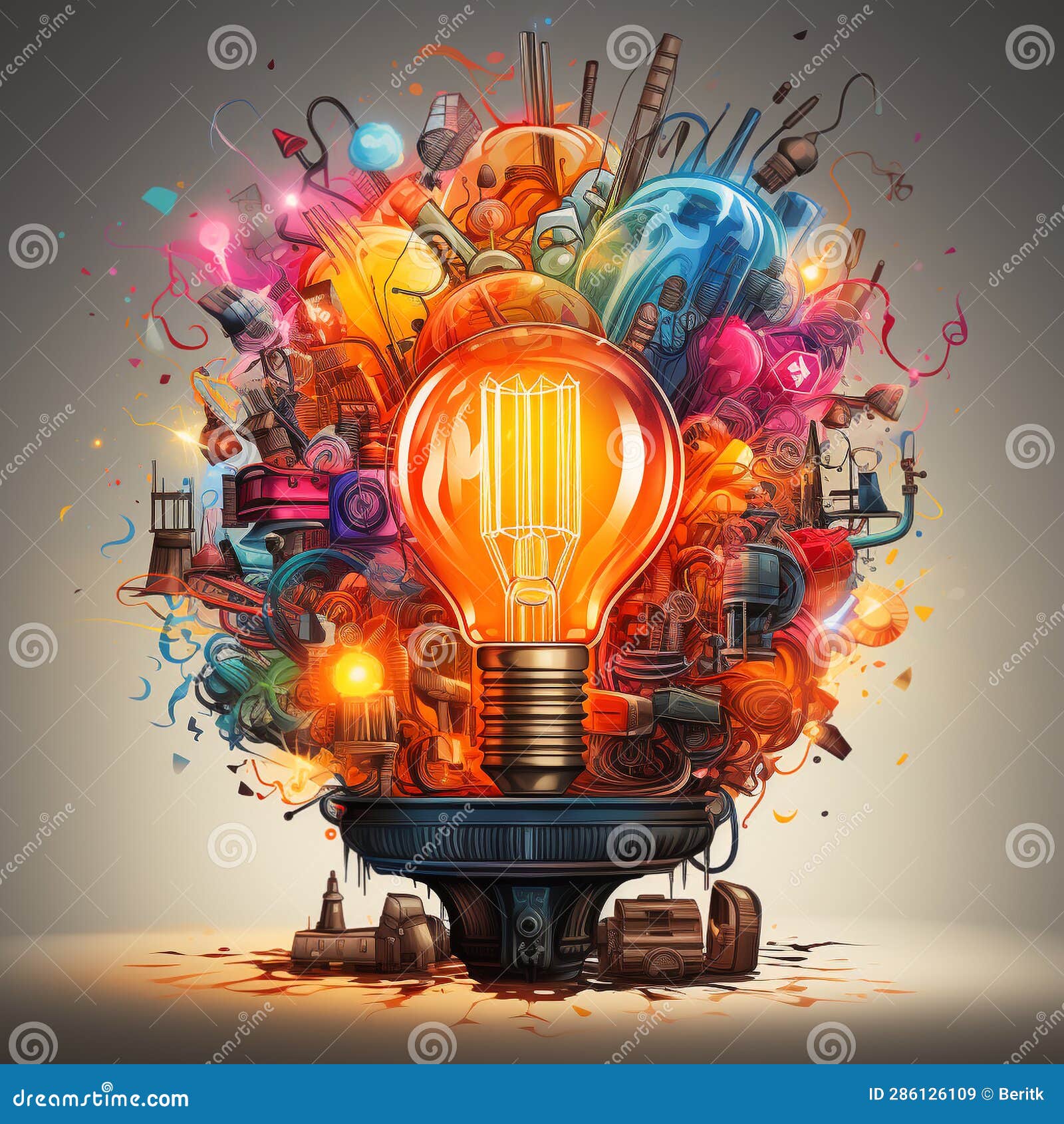 Light Bulb with Colorful Explosion, Idea and Vision Concept ...