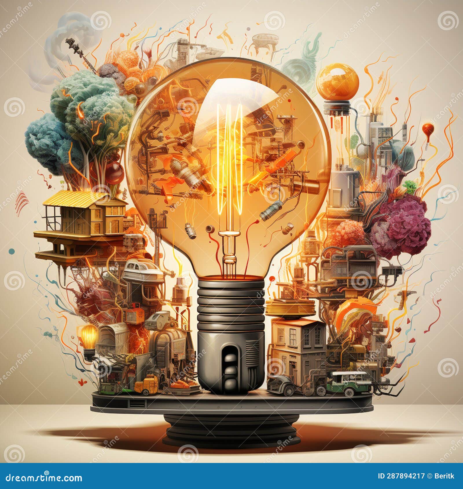 Light Bulb with Colorful Explosion, Idea and Vision Concept ...