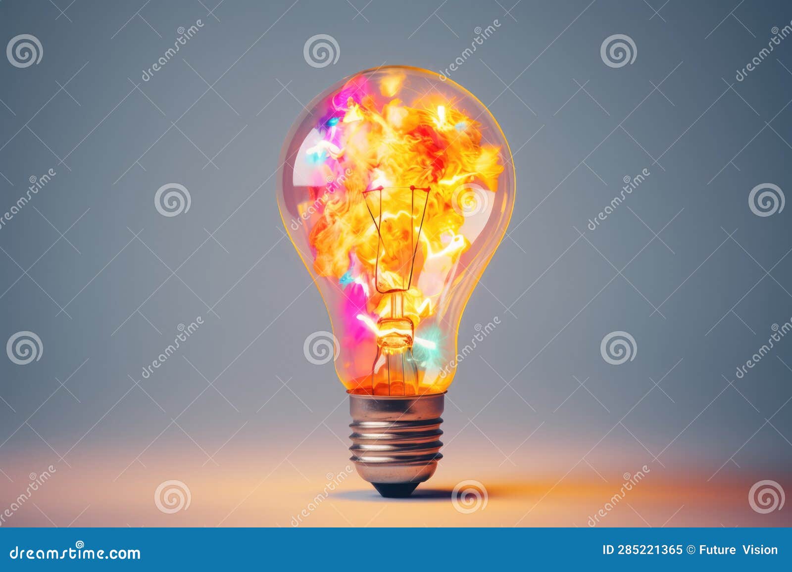 Light Bulb with Colour Explosion on Blue Background, Created Using ...