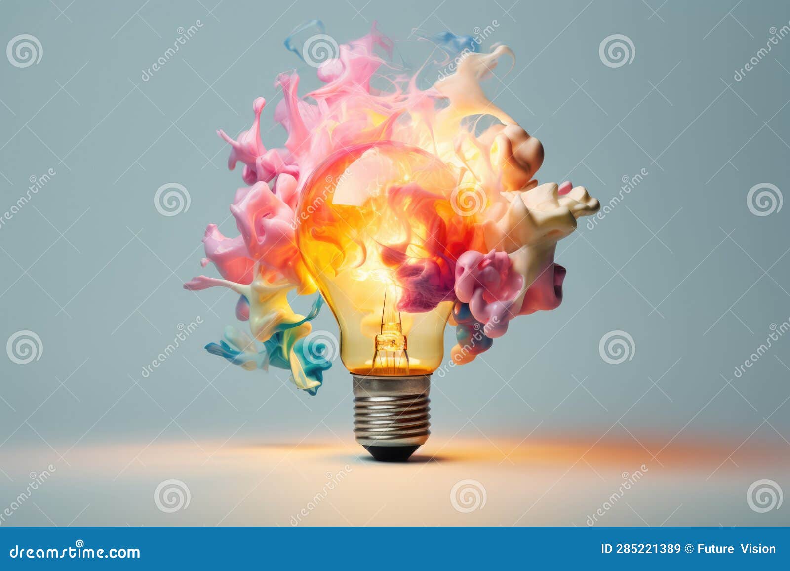 Light Bulb with Colour Explosion on Blue Background, Created Using ...